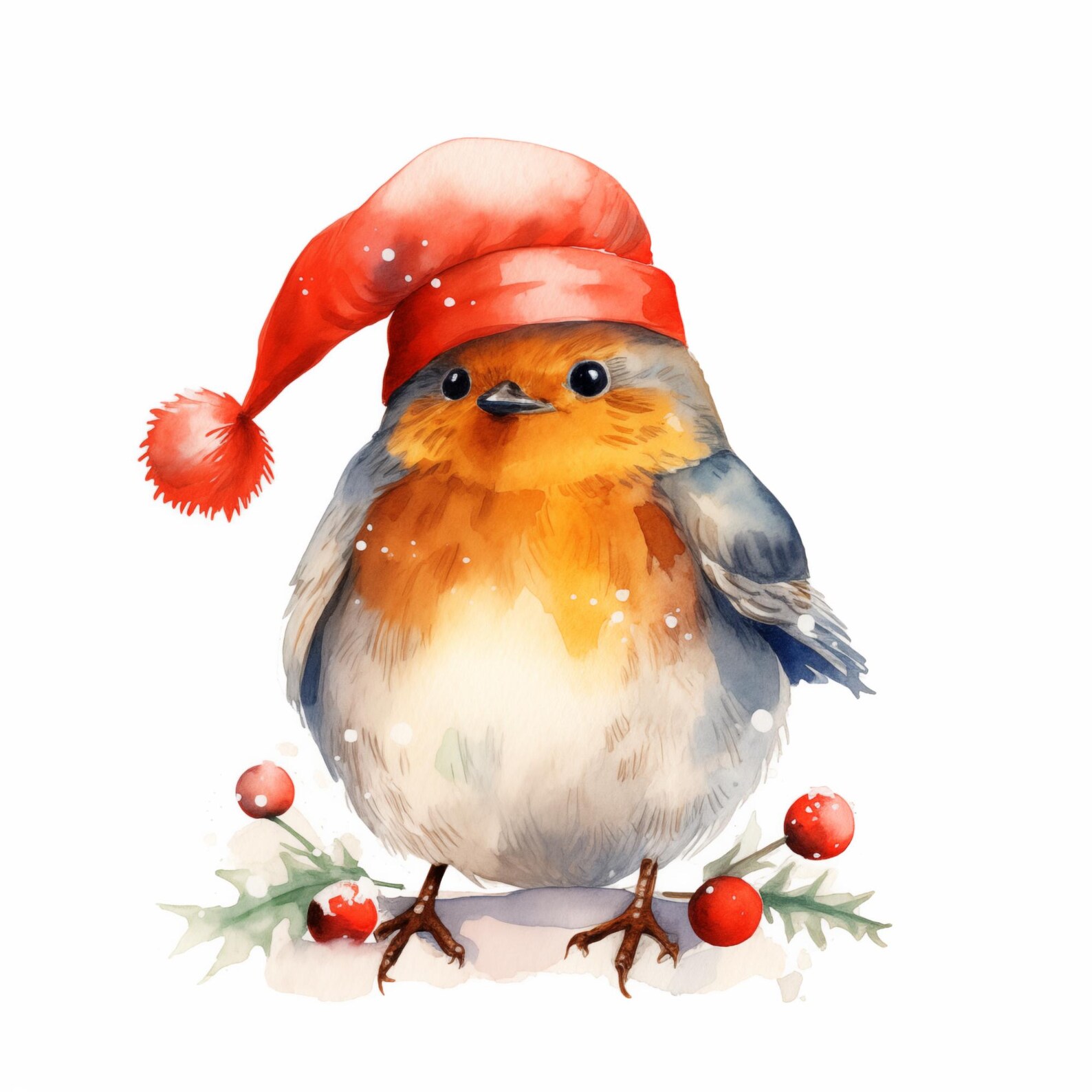 12 Christmas Robin Clipart, Printable Watercolor Clipart, Wall Art ...