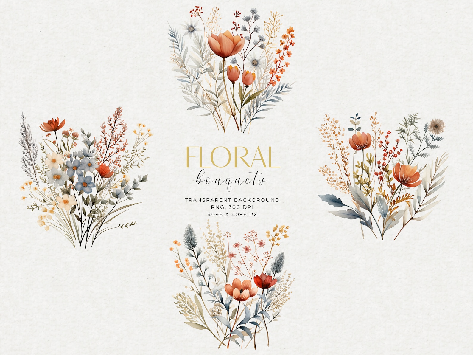 Meadow Watercolor Flower Clipart, Floral Clipart, Wildflowers Floral ...