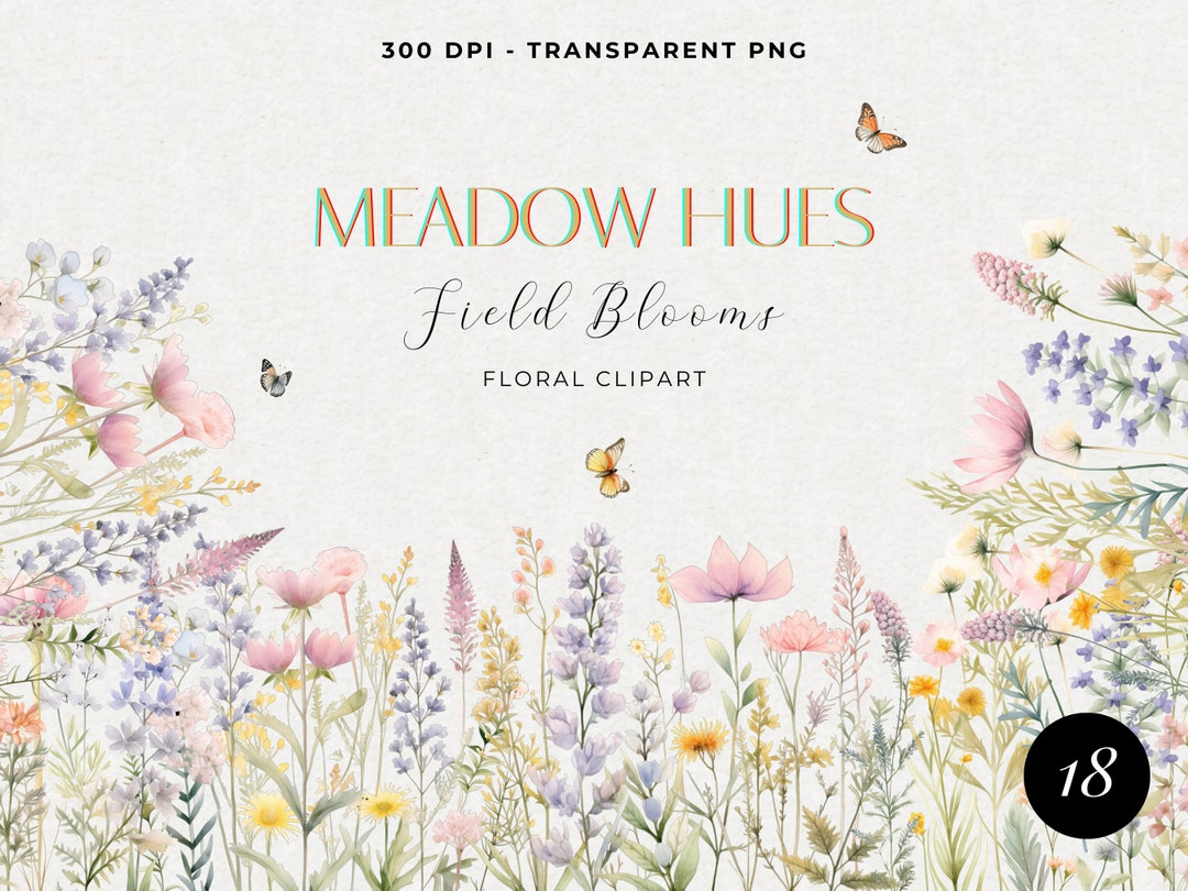 Meadow Watercolor Flower Clipart, Floral Clipart, Wildflowers Floral ...