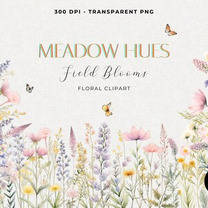 Meadow Watercolor Flower Clipart, Floral Clipart, Wildflowers Floral ...