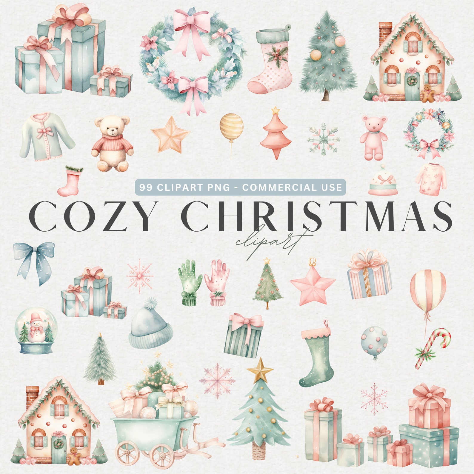 Watercolor Christmas Clipart, Christmas Clipart, 99 Watercolor ...