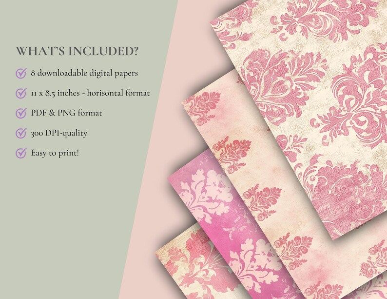Junk Journal Pink Pattern Papers, Vintage Papers, Printable Paper ...
