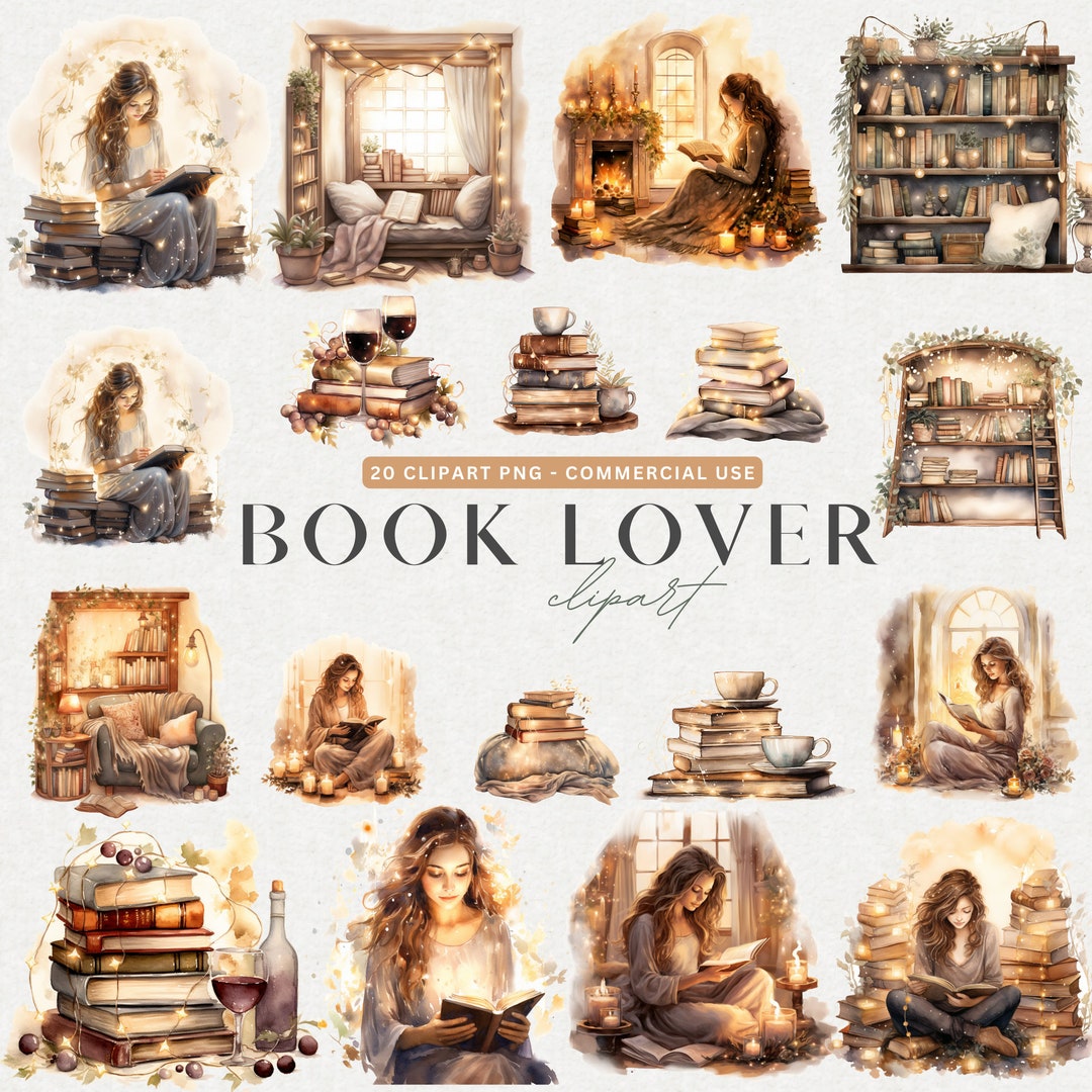 Watercolor Book Lover Clipart, 20 Watercolor Books Illustrations, Book ...