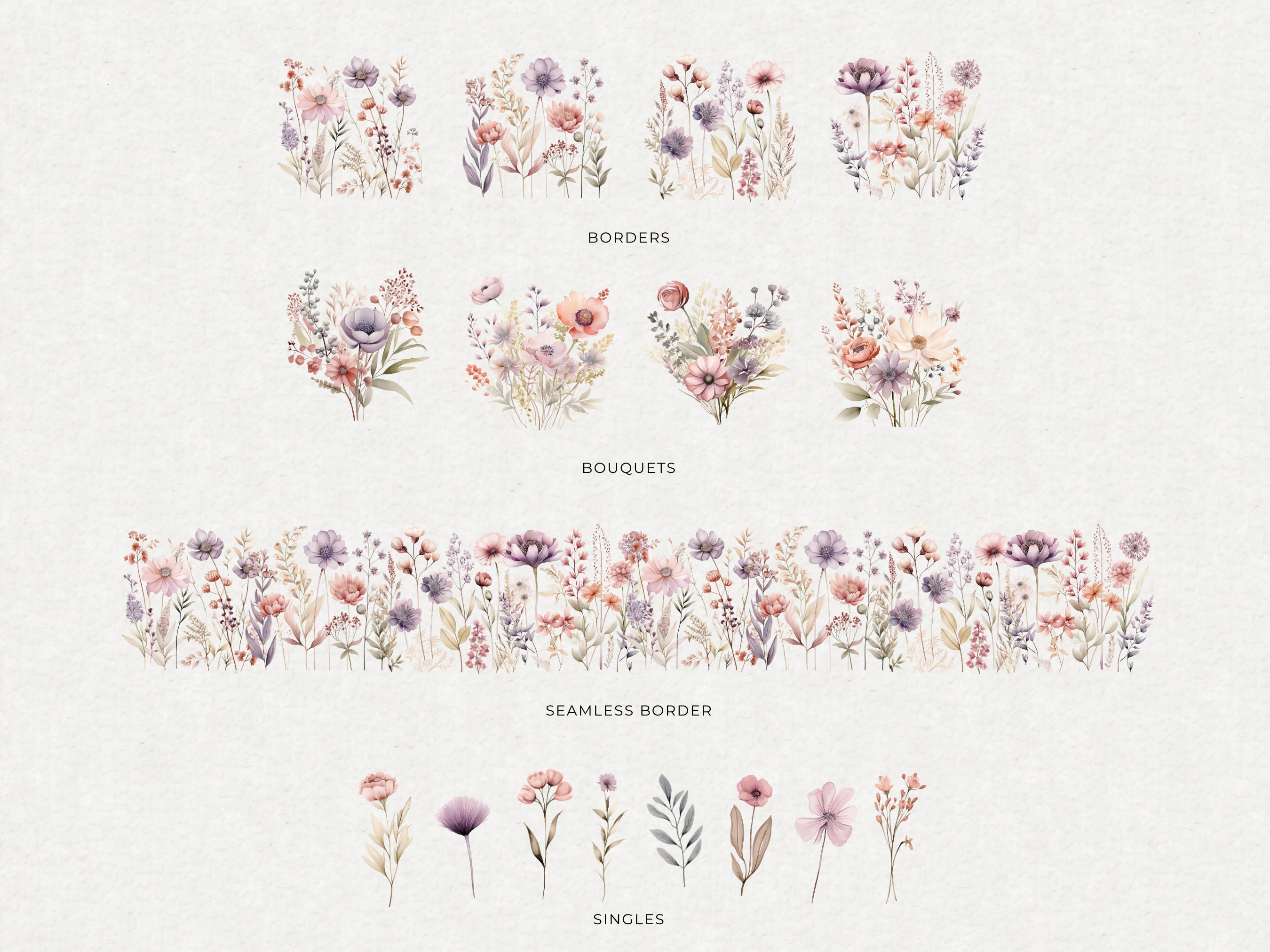 Meadow Watercolor Flower Clipart, Floral Clipart, Wildflowers Floral ...