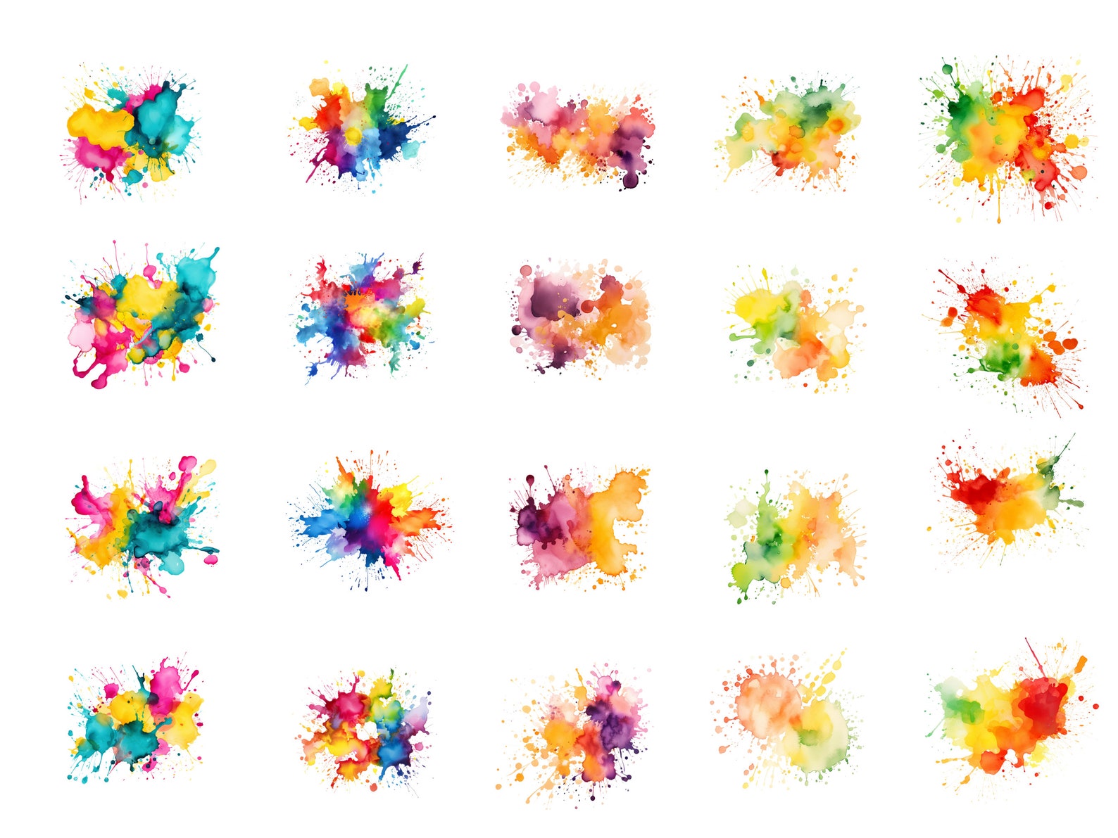 Vibrant Watercolor Splashes - 100 PNG Clipart Bundle for Commercial Use ...