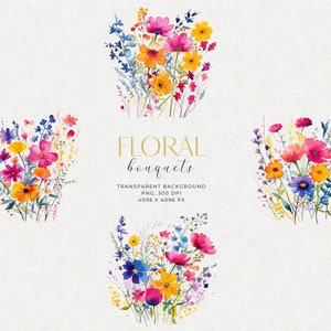Meadow Watercolor Flower Clipart, Floral Clipart, Wildflowers Floral ...