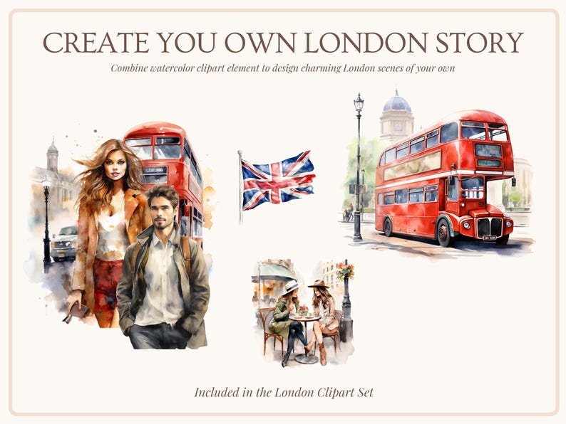 Watercolor London Clipart, Watercolor London Illustrations, Travel ...