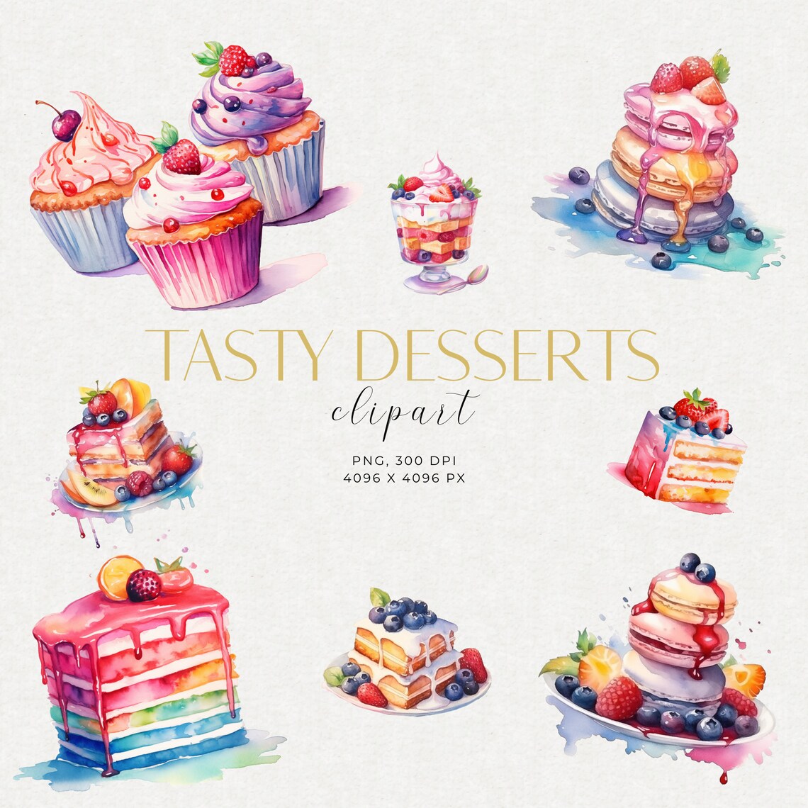 Watercolor Desserts Clipart, Watercolor Candy Clipart, Watercolor ...