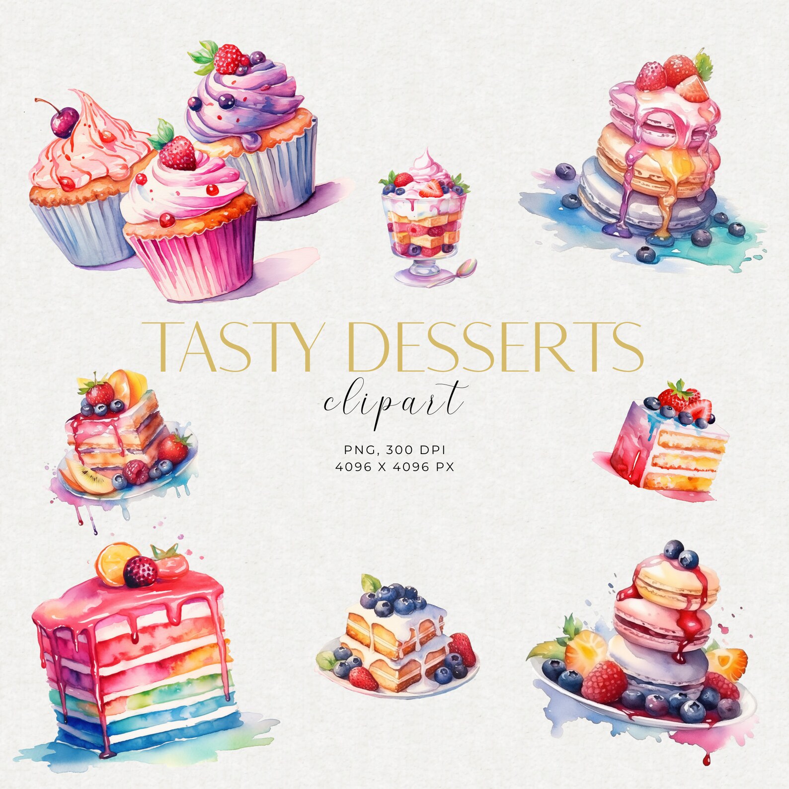 Watercolor Desserts Clipart, Watercolor Candy Clipart, Watercolor ...