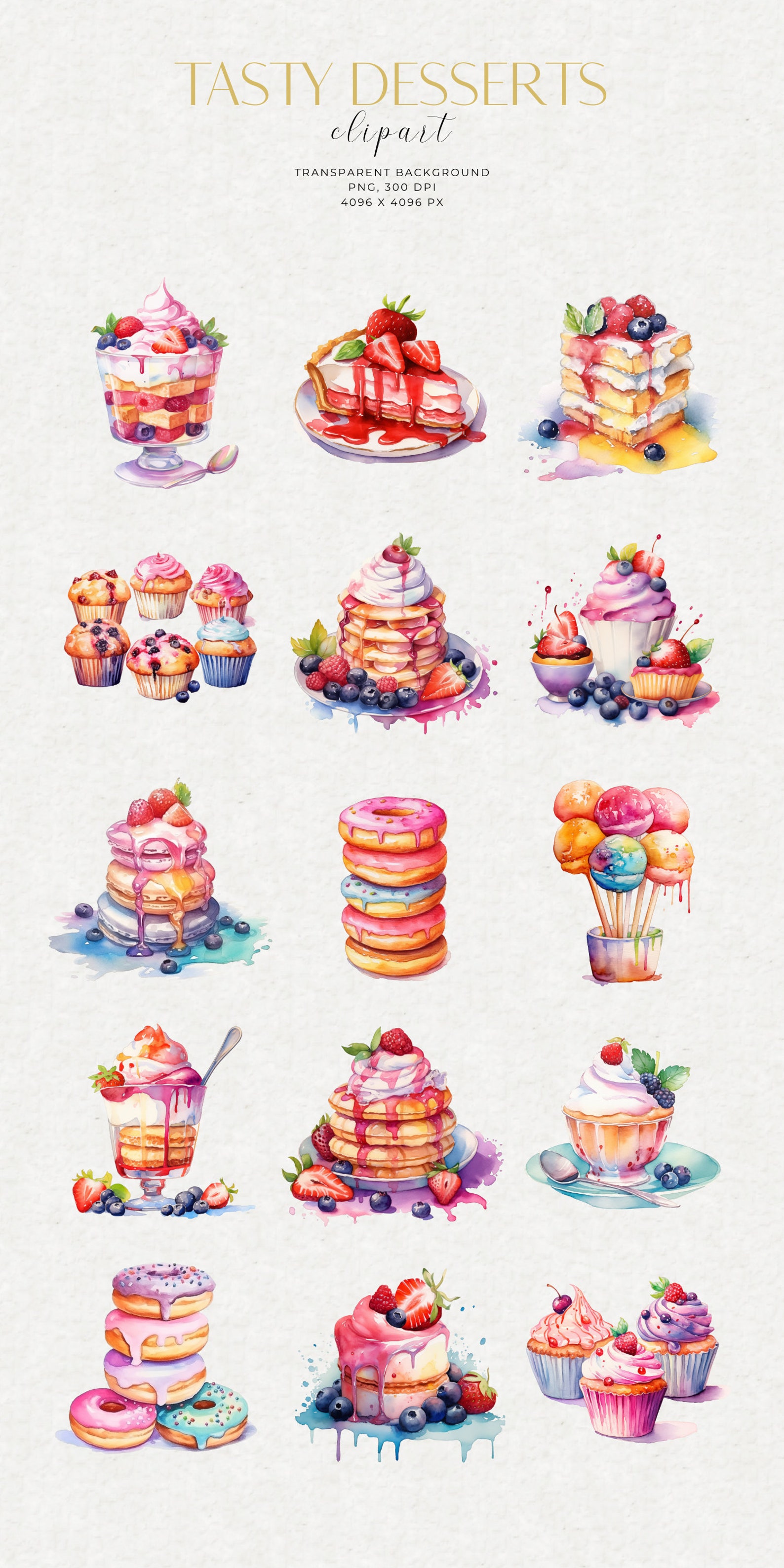 Watercolor Desserts Clipart, Watercolor Candy Clipart, Watercolor ...