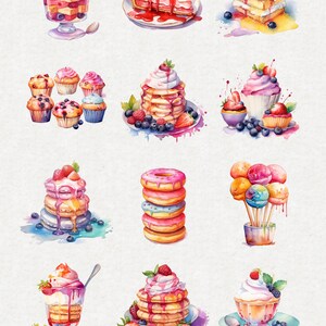 Watercolor Desserts Clipart, Watercolor Candy Clipart, Watercolor ...
