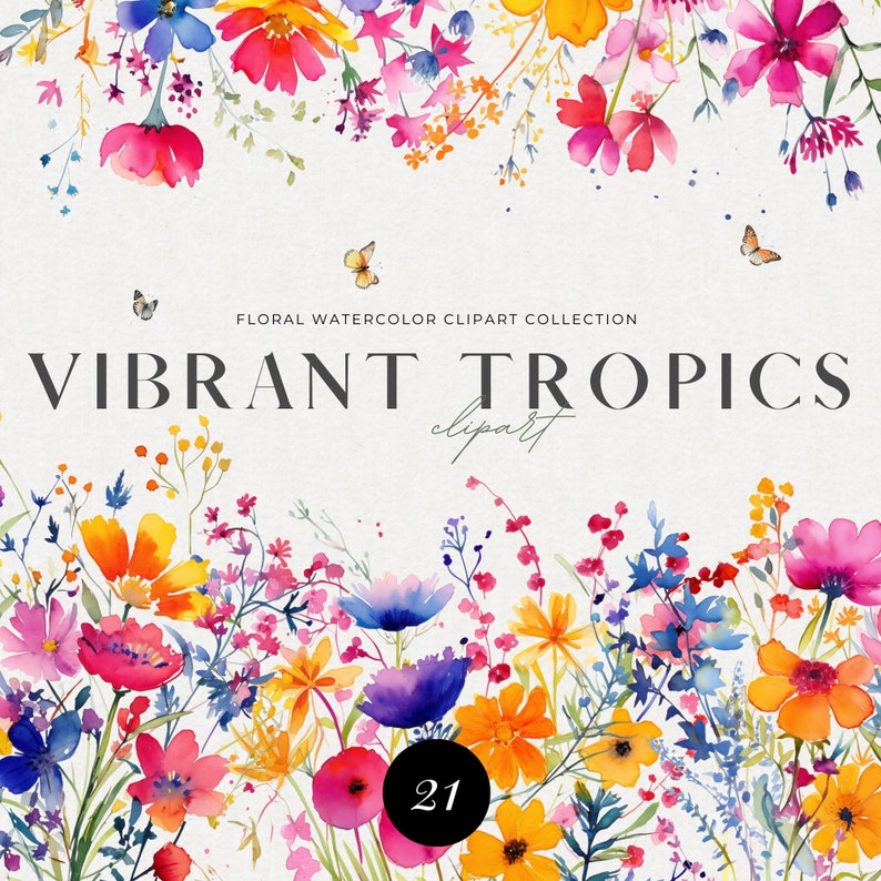 Meadow Watercolor Flower Clipart, Floral Clipart, Wildflowers Floral ...