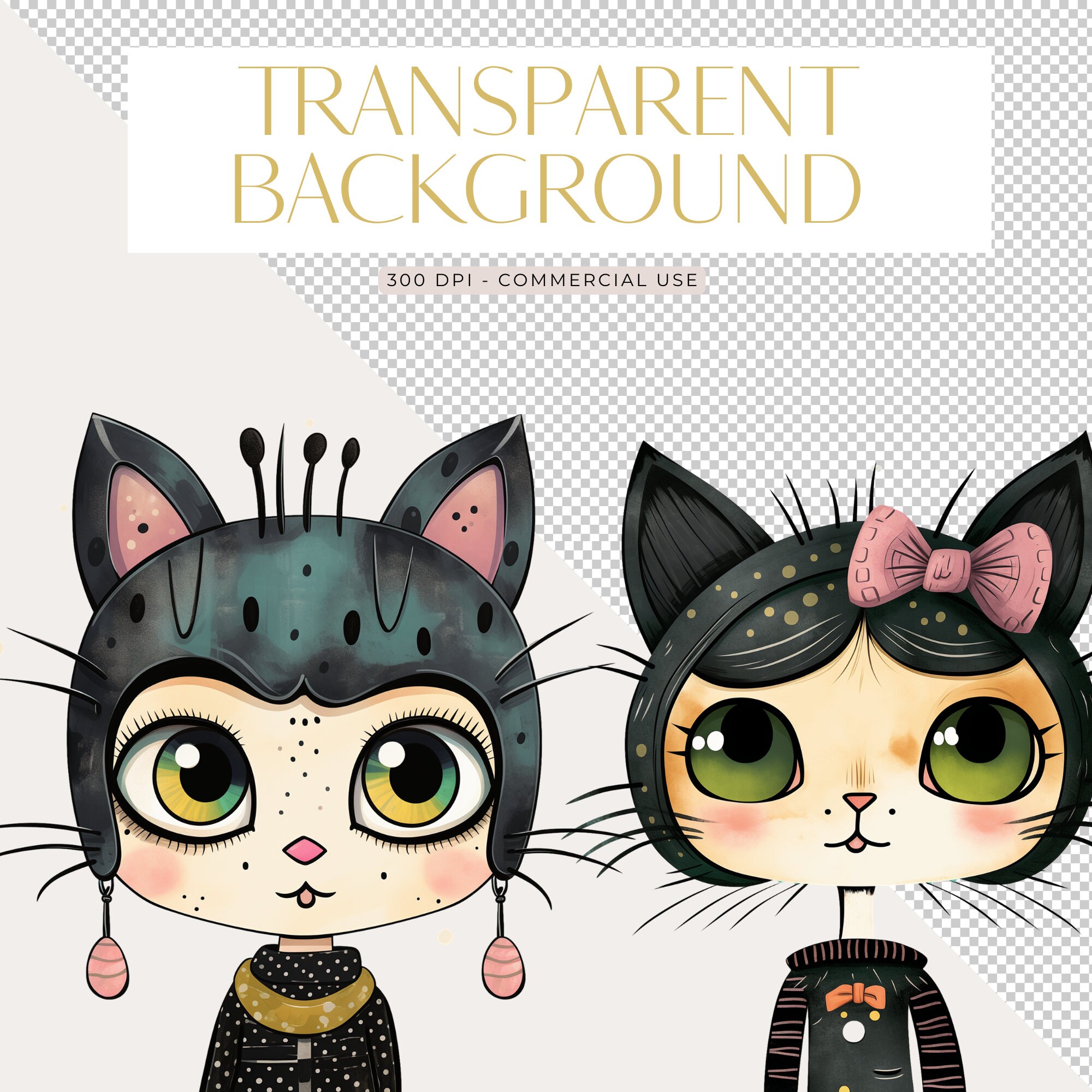 Quirky Cat Clipart Bundle, Transparent PNG, Quirky Clip Art, Junk ...