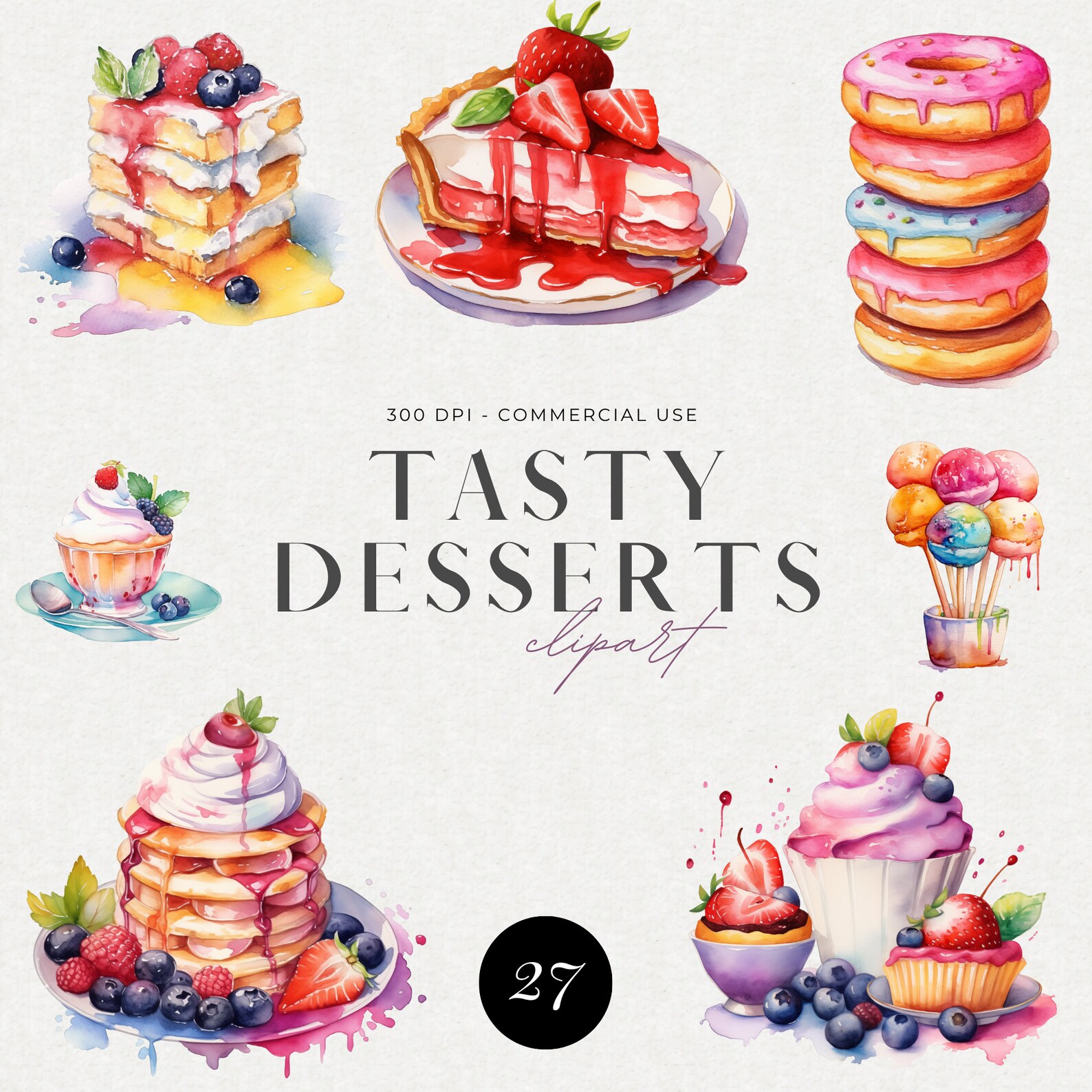 Watercolor Desserts Clipart, Watercolor Candy Clipart, Watercolor ...