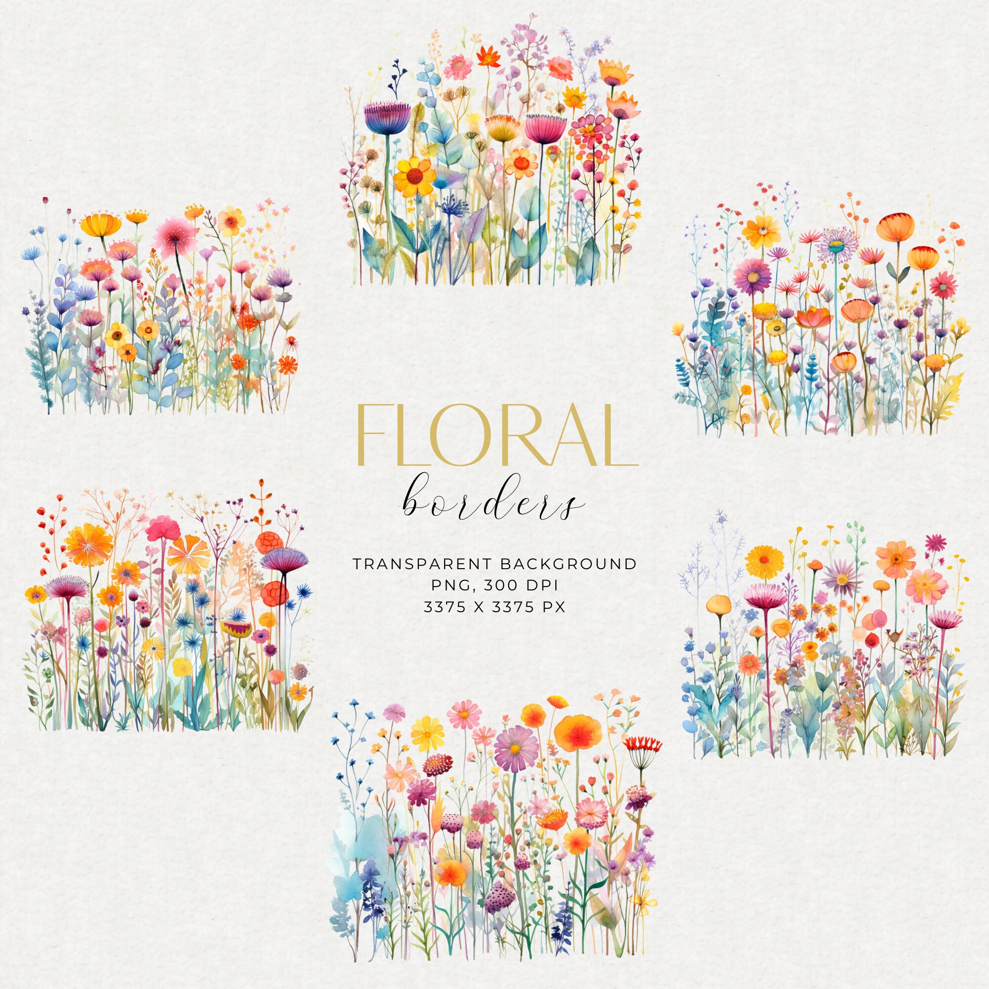 Watercolor Flower Clipart, Floral Clipart, Wildflowers Floral Clipart ...