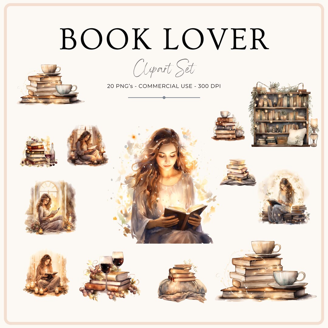 Watercolor Book Lover Clipart, 20 Watercolor Books Illustrations, Book ...