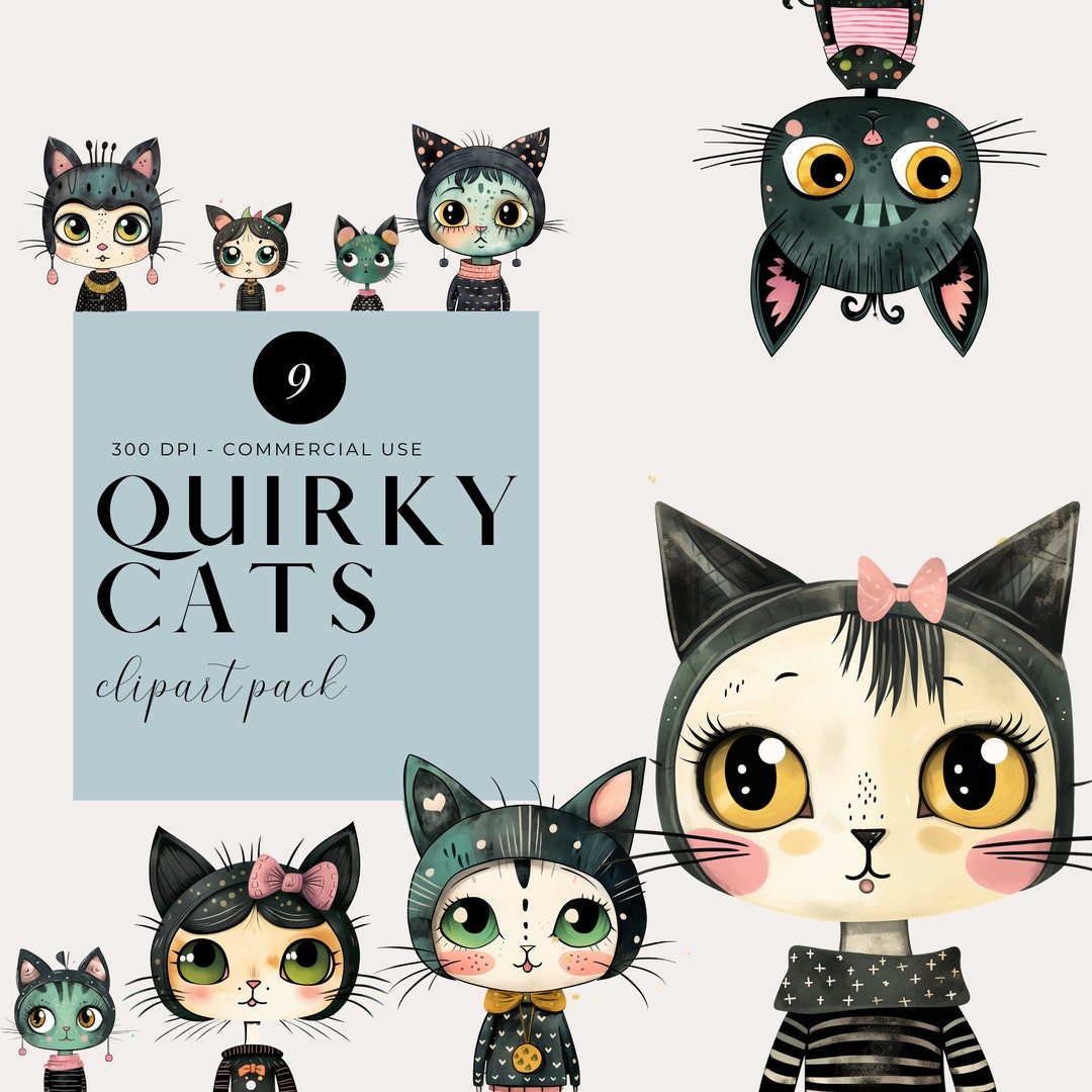 Quirky Cat Clipart Bundle, Transparent PNG, Quirky Clip Art, Junk ...