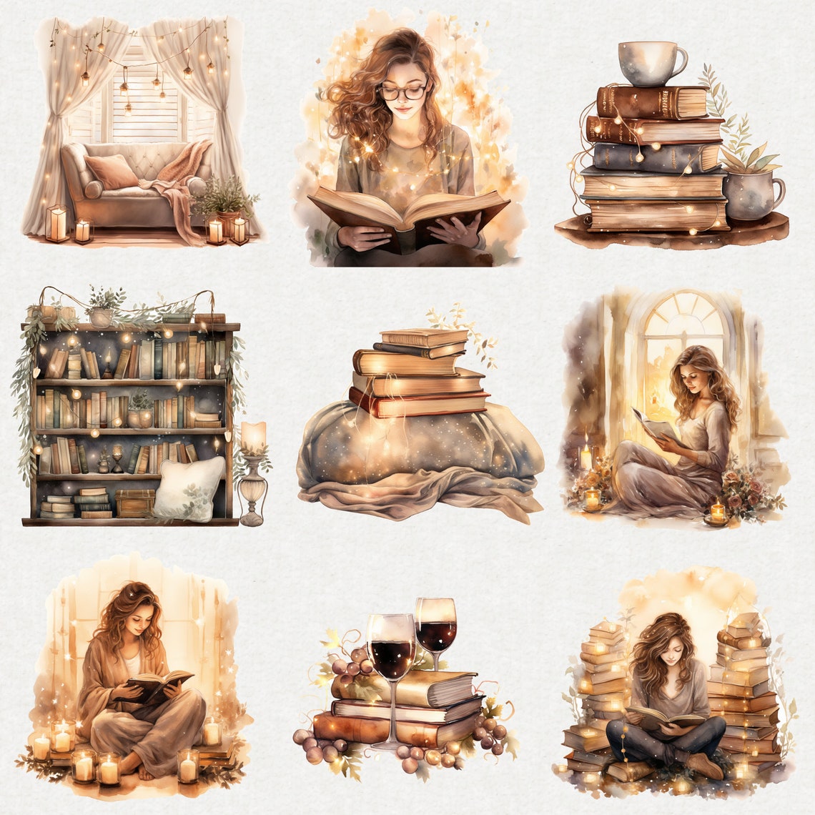 Watercolor Book Lover Clipart, 20 Watercolor Books Illustrations, Book ...