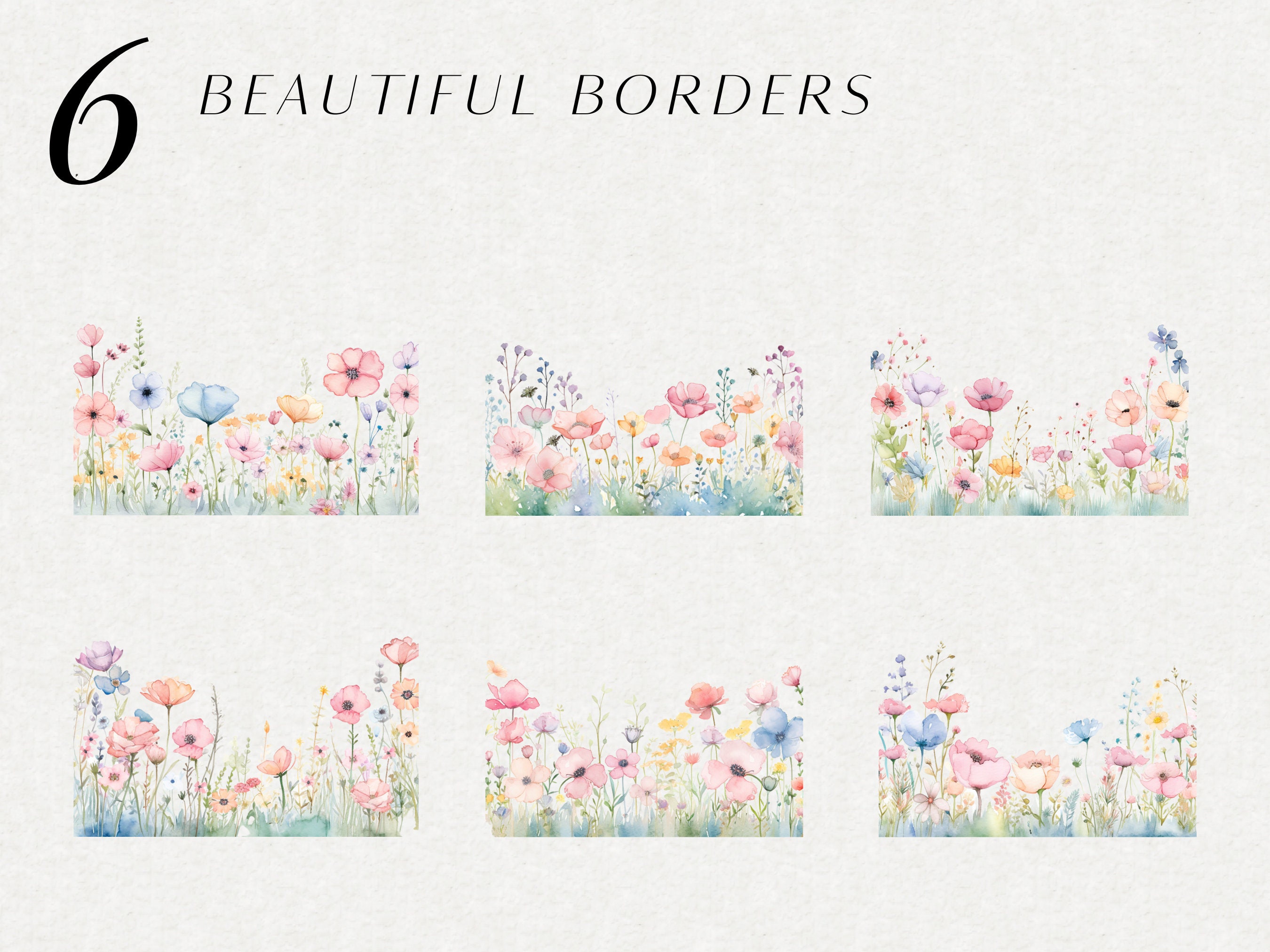 Pastel Field Blooms Border Watercolor Clipart, Floral Clipart ...