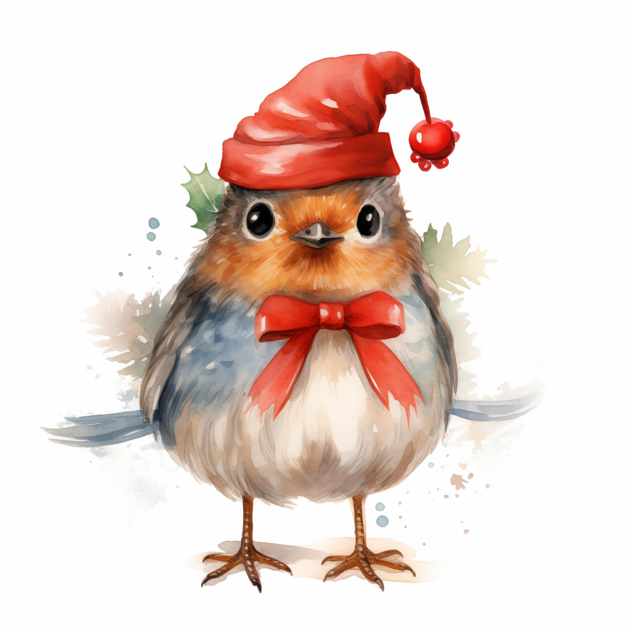 12 Christmas Robin Clipart, Printable Watercolor Clipart, Wall Art ...