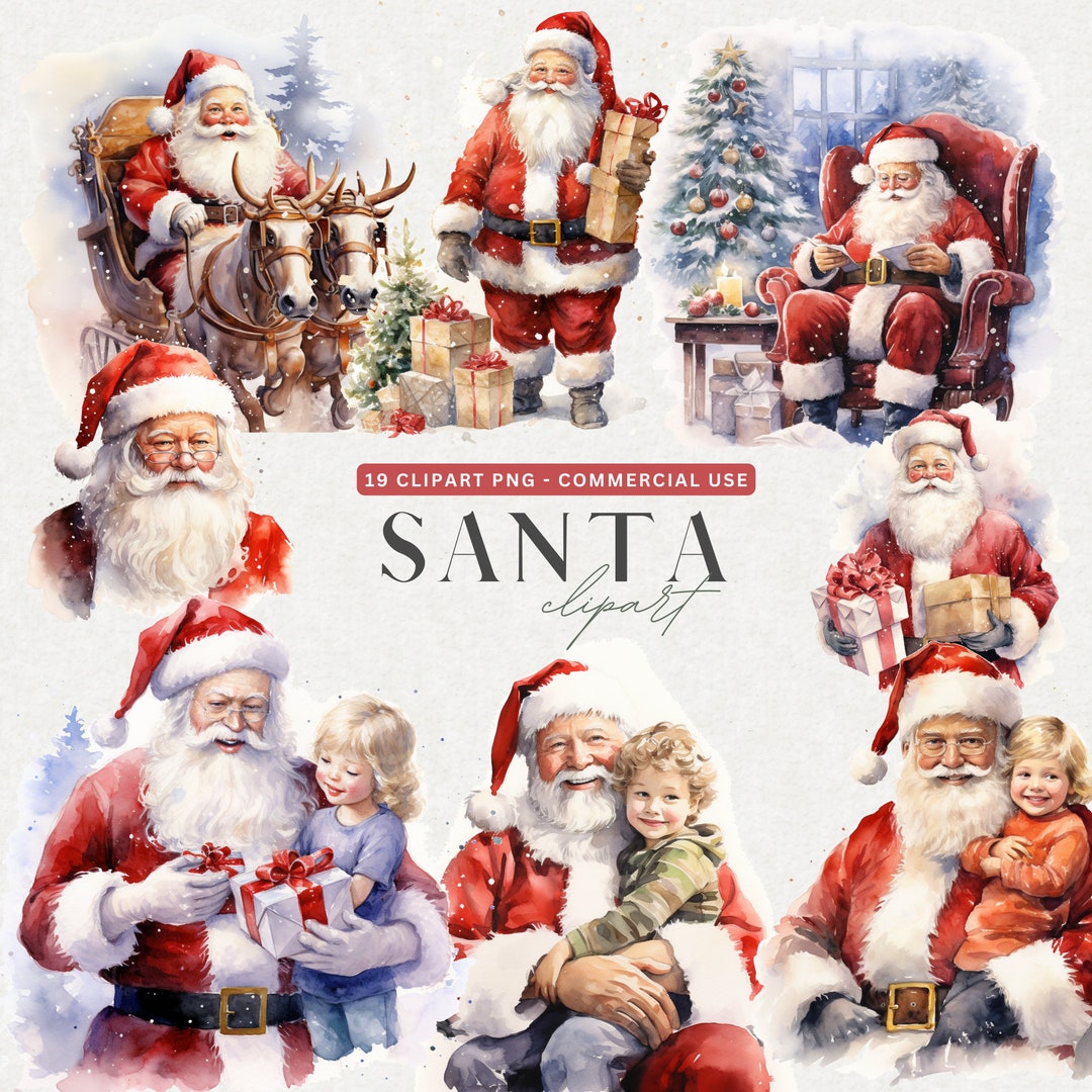 Watercolor Santa Clipart, Christmas Clipart, 19 Watercolor Santa ...