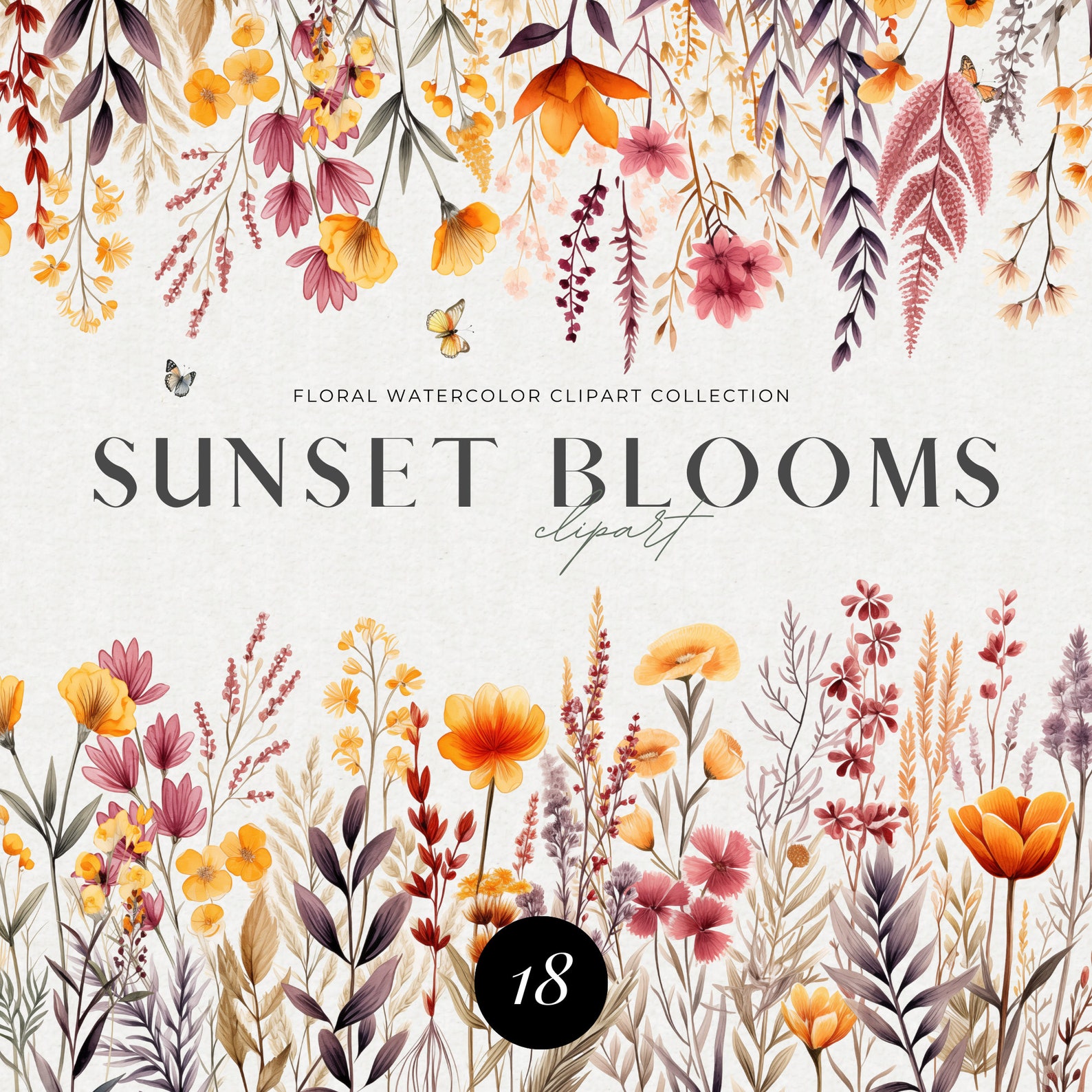 Meadow Watercolor Flower Clipart, Floral Clipart, Wildflowers Floral ...