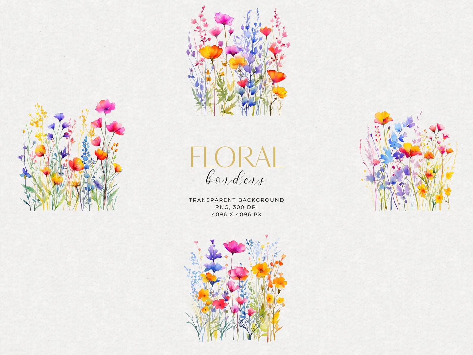 Meadow Watercolor Flower Clipart, Floral Clipart, Wildflowers Floral ...