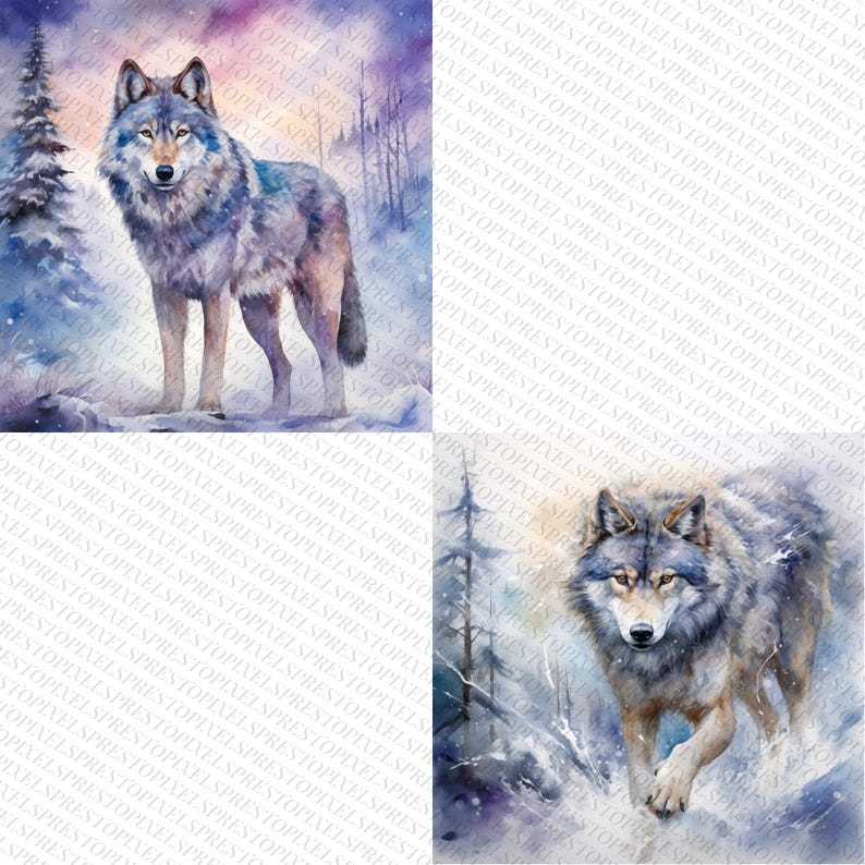 16 Wolf in Winter Clipart, Printable Watercolor Clipart, Digital ...