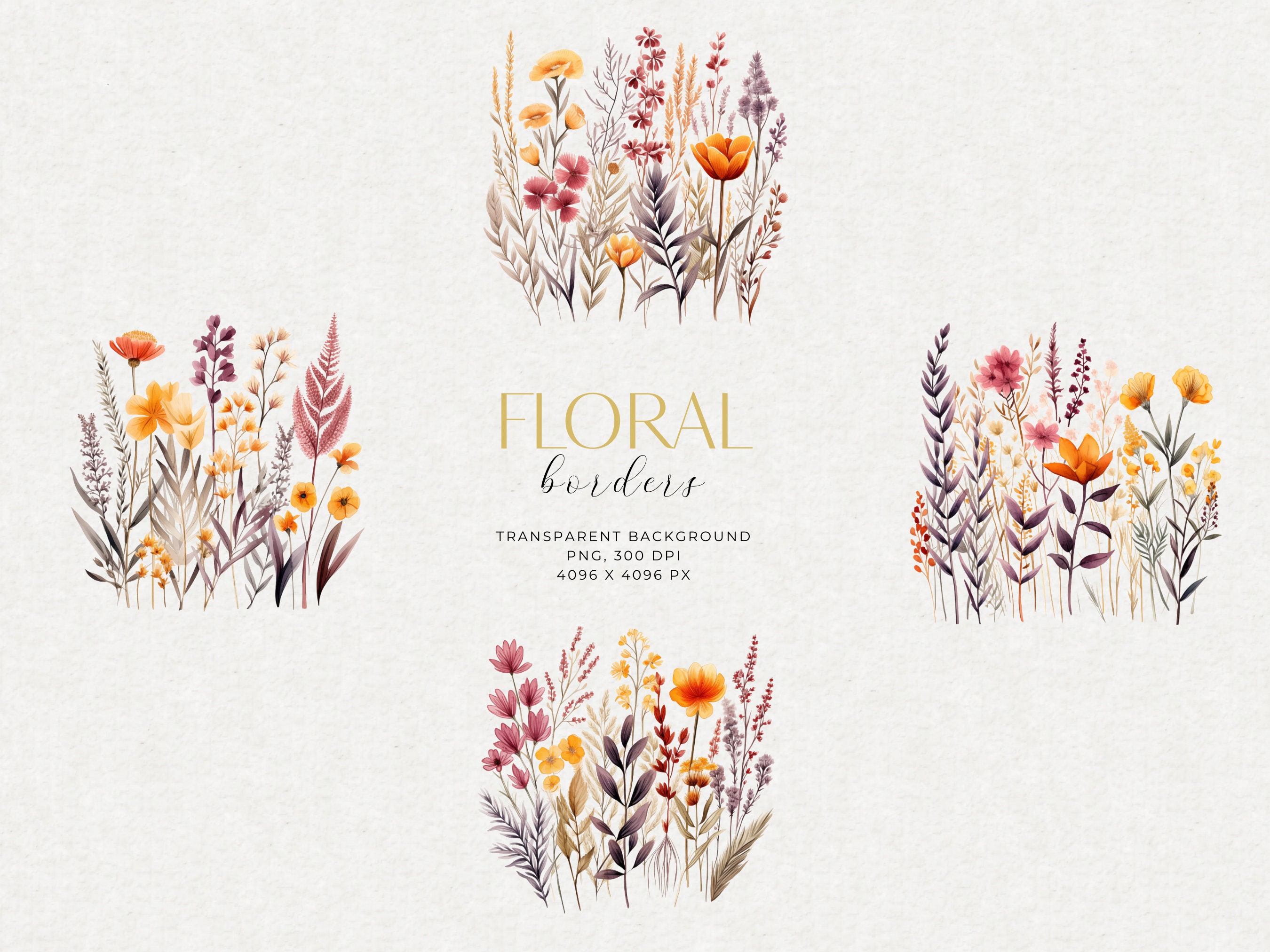 Meadow Watercolor Flower Clipart Floral Clipart Wildflowers - Etsy