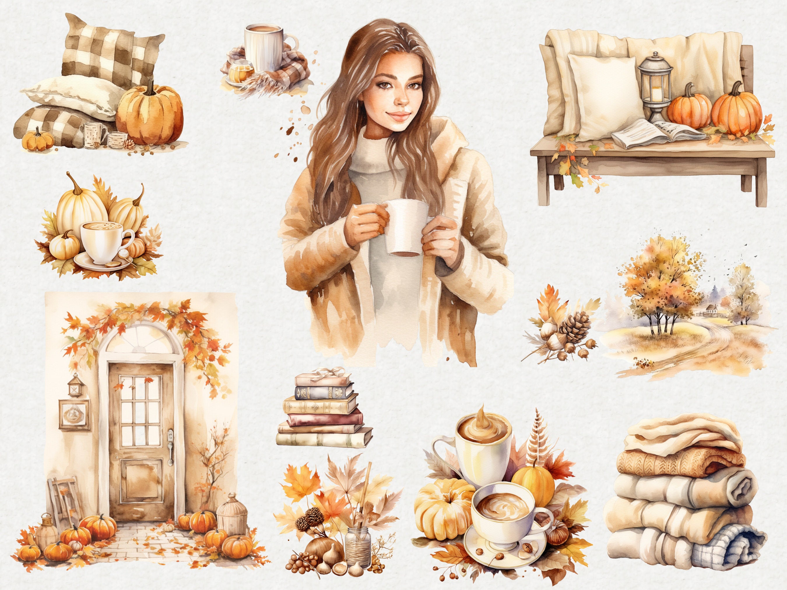 Watercolor Autumn Clipart, 47 Watercolor Autumn Illustrations Fall ...