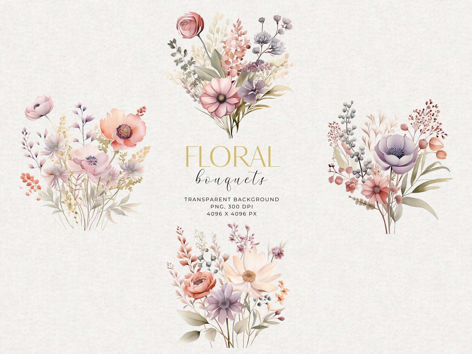 Meadow Watercolor Flower Clipart, Floral Clipart, Wildflowers Floral ...