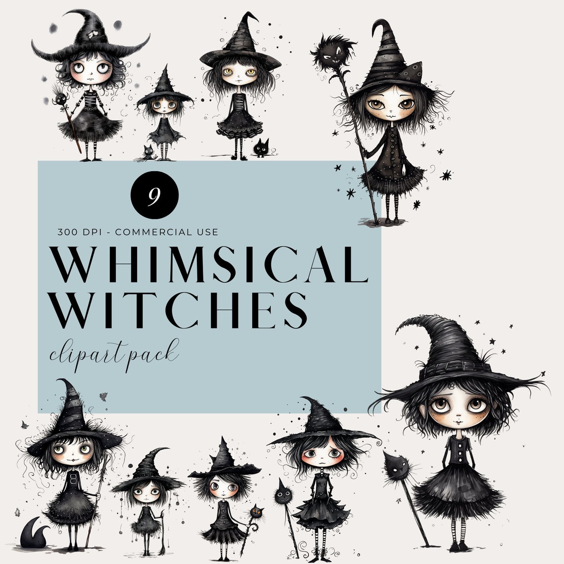 Whimsical Witch Clipart Bundle, Transparent PNG, Quirky Clip Art, Junk ...