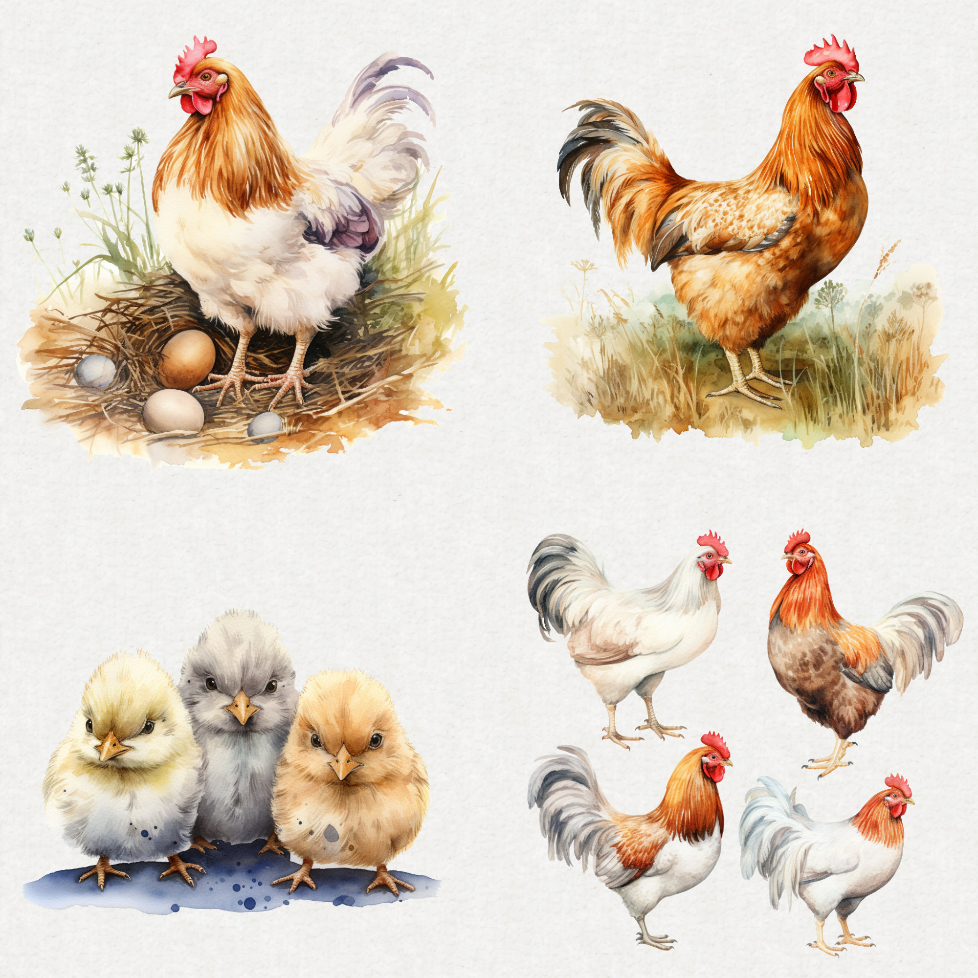 Watercolor Chicken Clipart, Chicken Watercolor, 13 Watercolor Chick ...
