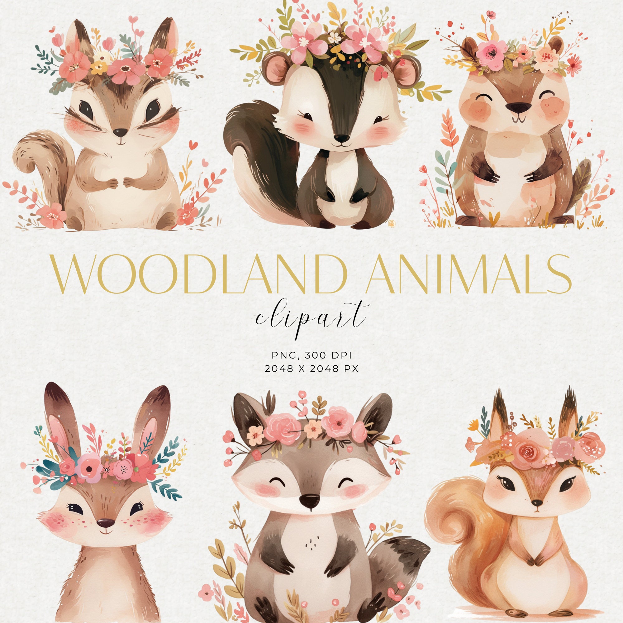 Woodland Baby Animals, Woodland Animals Illustration Clipart, Cute ...