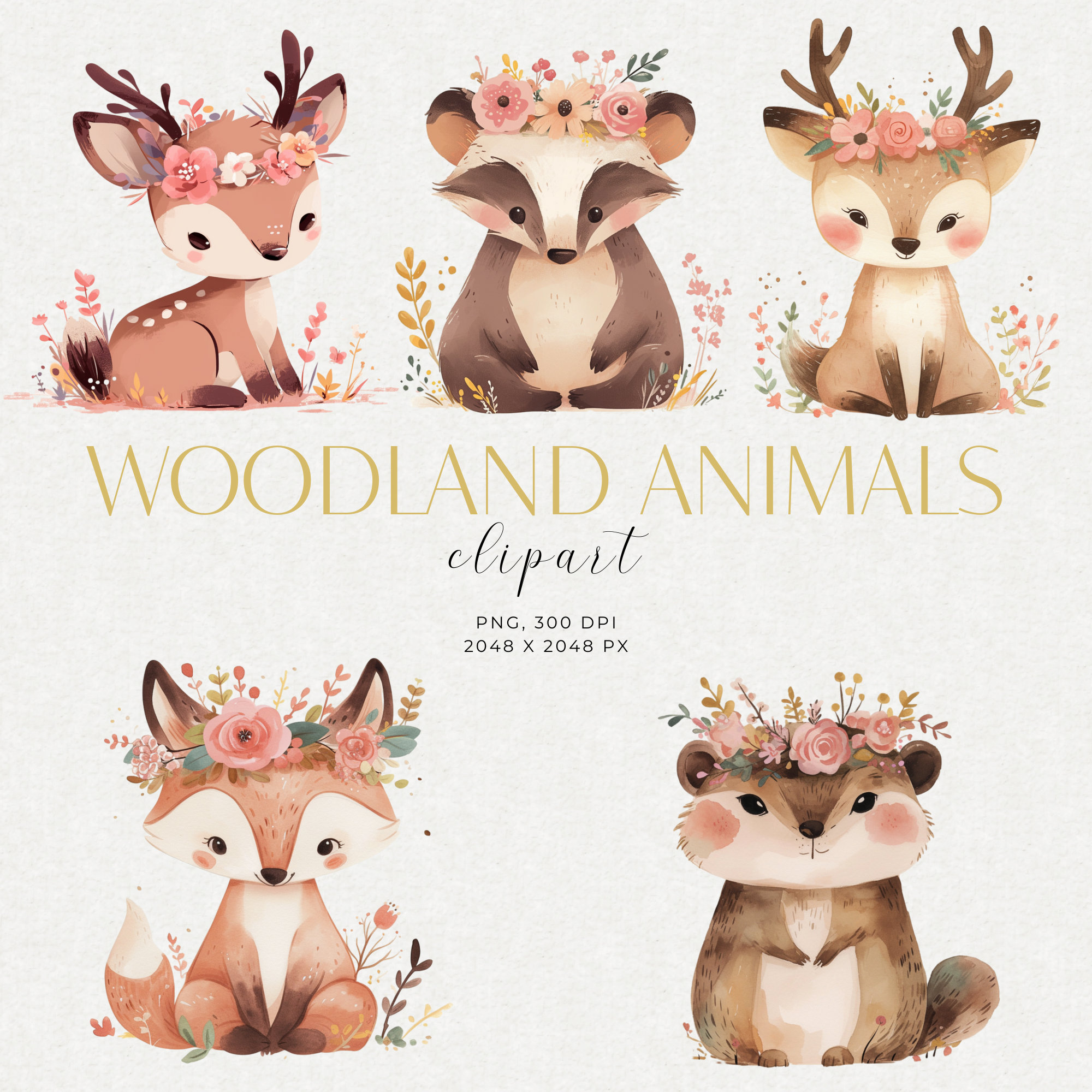 Woodland Baby Animals, Woodland Animals Illustration Clipart, Cute ...