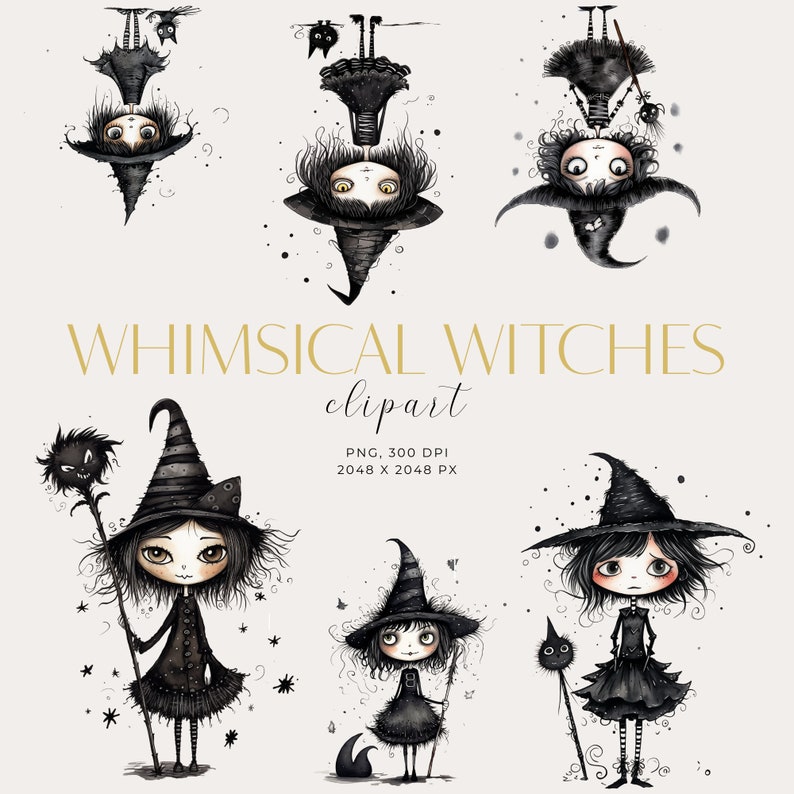 Whimsical Witch Clipart Bundle, Transparent PNG, Quirky Clip Art, Junk ...