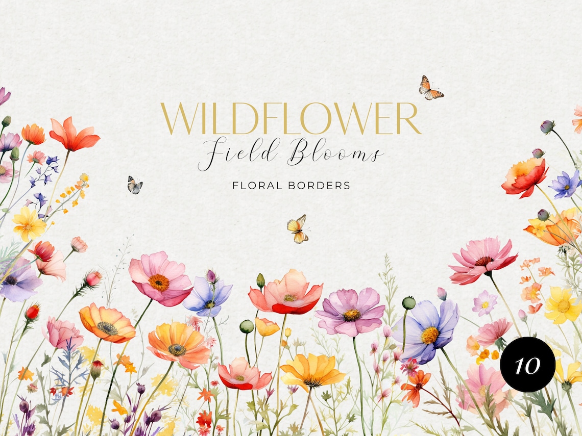 Meadow Watercolor Flower Clipart Floral Clipart Wildflowers - Etsy