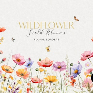 Meadow Watercolor Flower Clipart Floral Clipart Wildflowers - Etsy