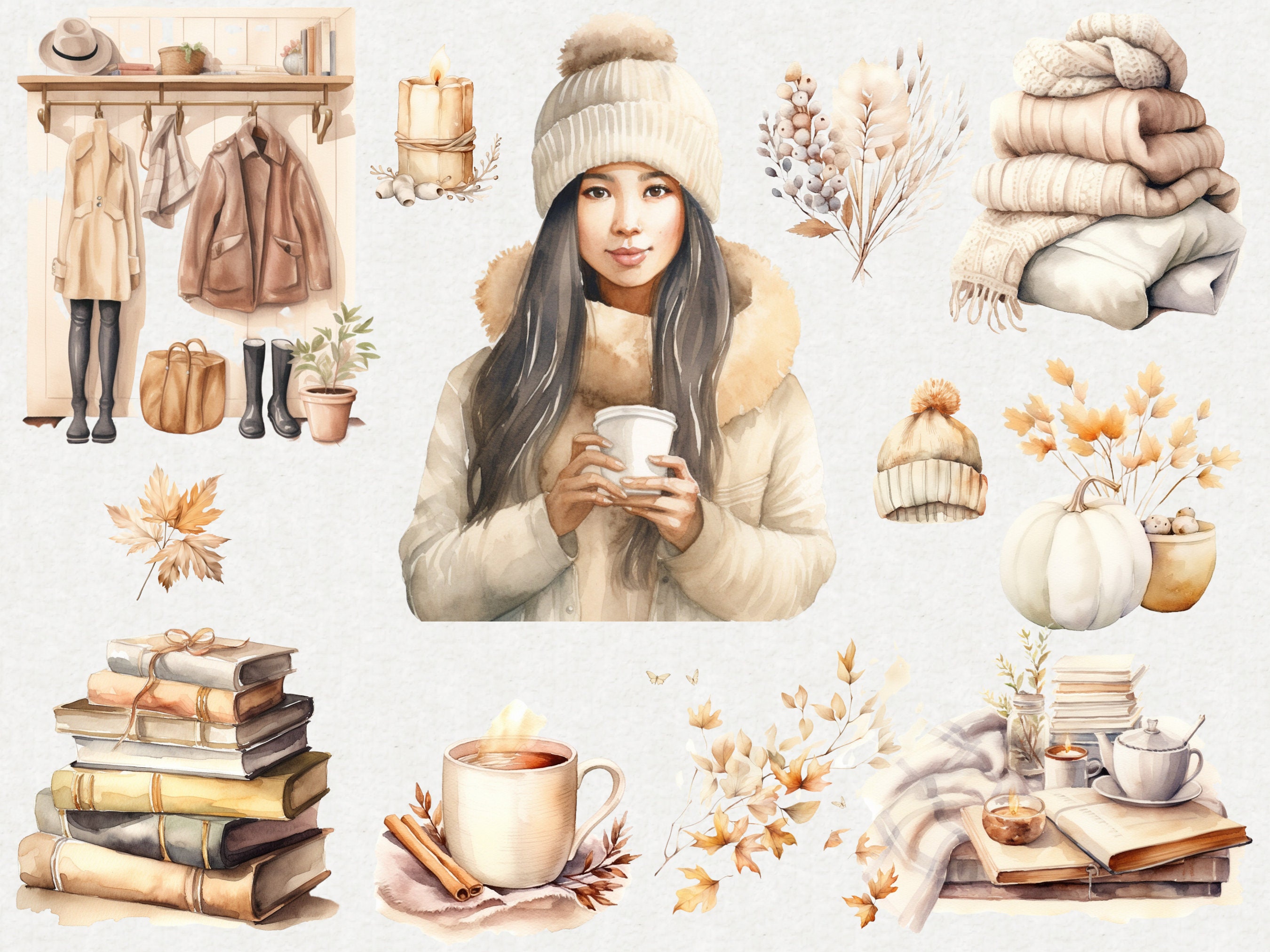 Watercolor Autumn Clipart, 47 Watercolor Autumn Illustrations Fall ...