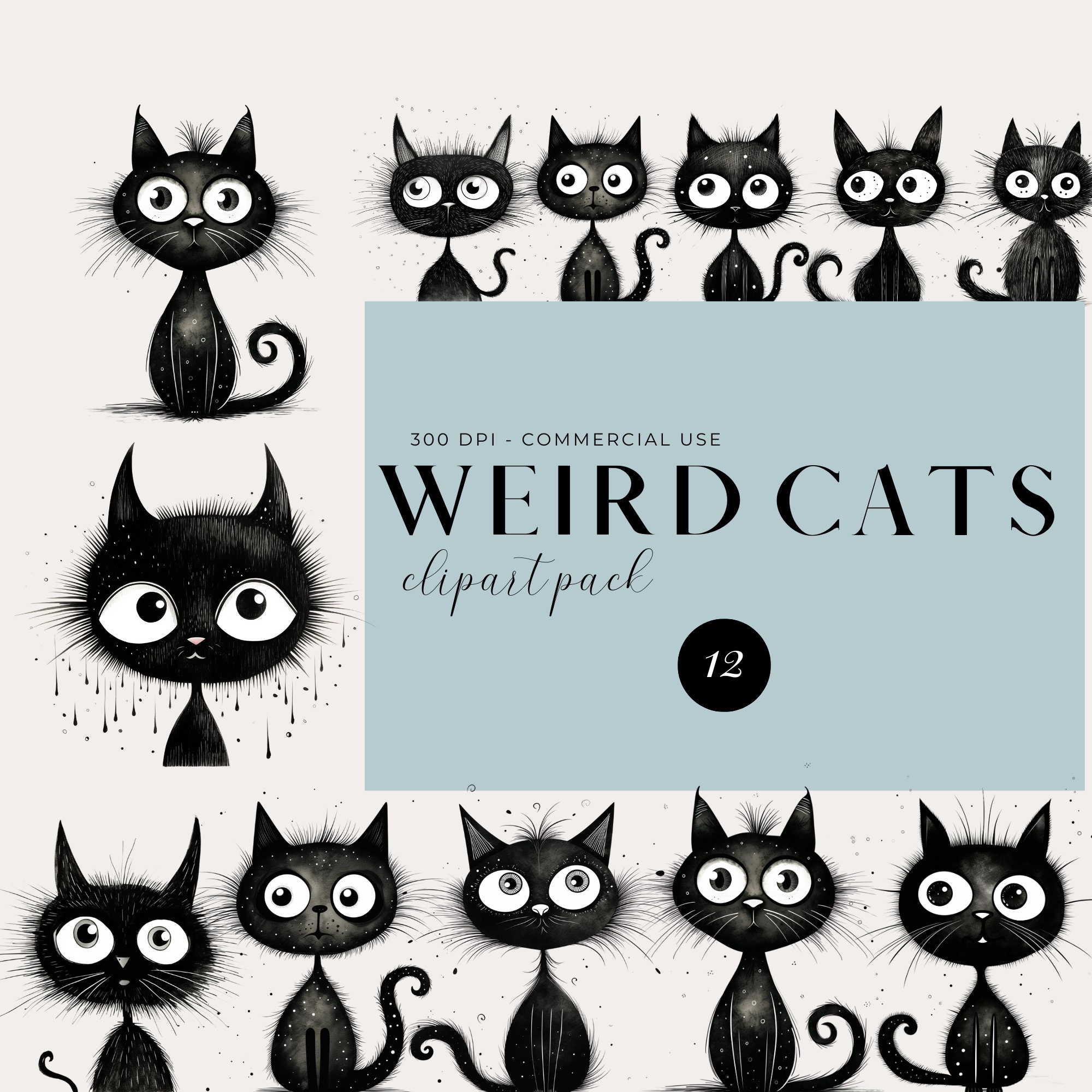 Weird Cat Clipart Bundle, Transparent PNG, Weird Clip Art, Junk Journal ...