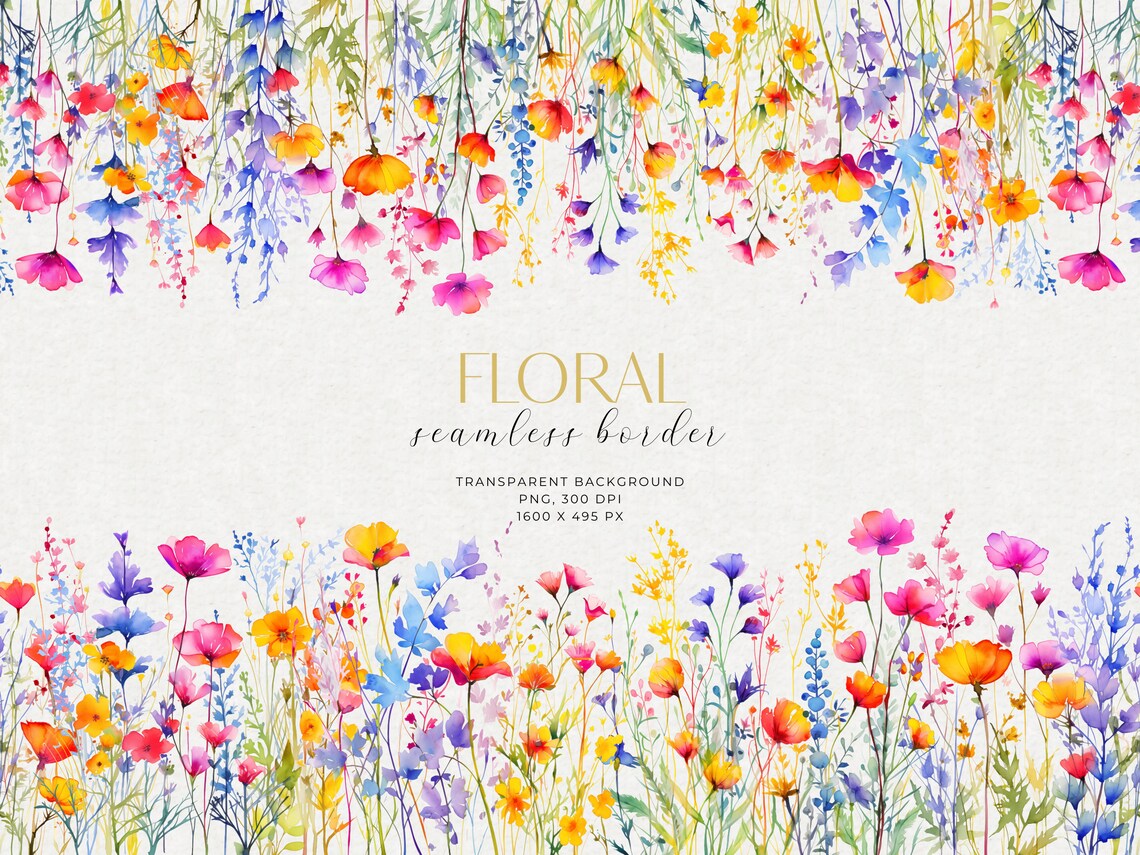 Meadow Watercolor Flower Clipart, Floral Clipart, Wildflowers Floral ...