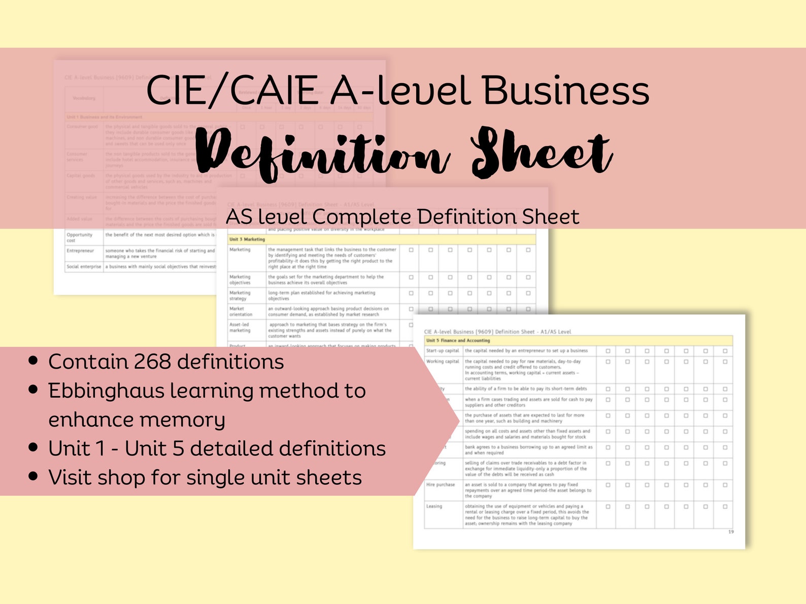 CIE/CAIE A-level Business Study Notes Template Complete Definition ...