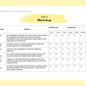 CIE/CAIE A-level Business Study Notes Template Complete Definition ...