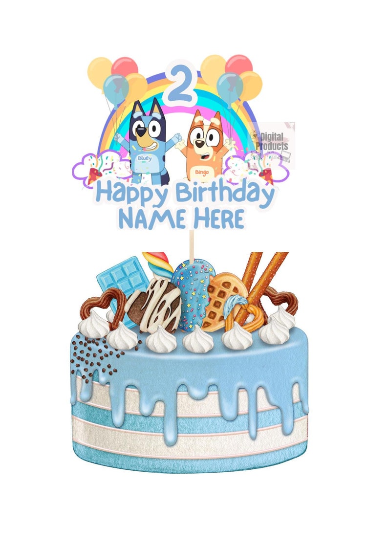 Personalized Bluey Cake Topper Printable, Custom Name Decoration, Party ...