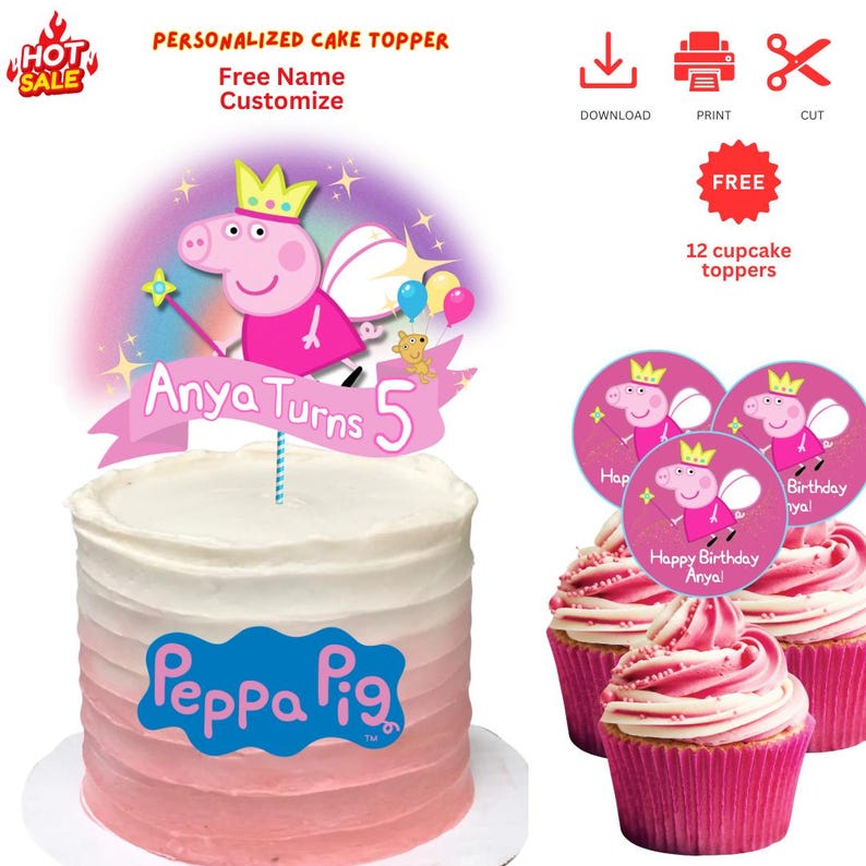 Princess Peppa Pig Cake Topper, Girl's Birthday Cake Decoration ...