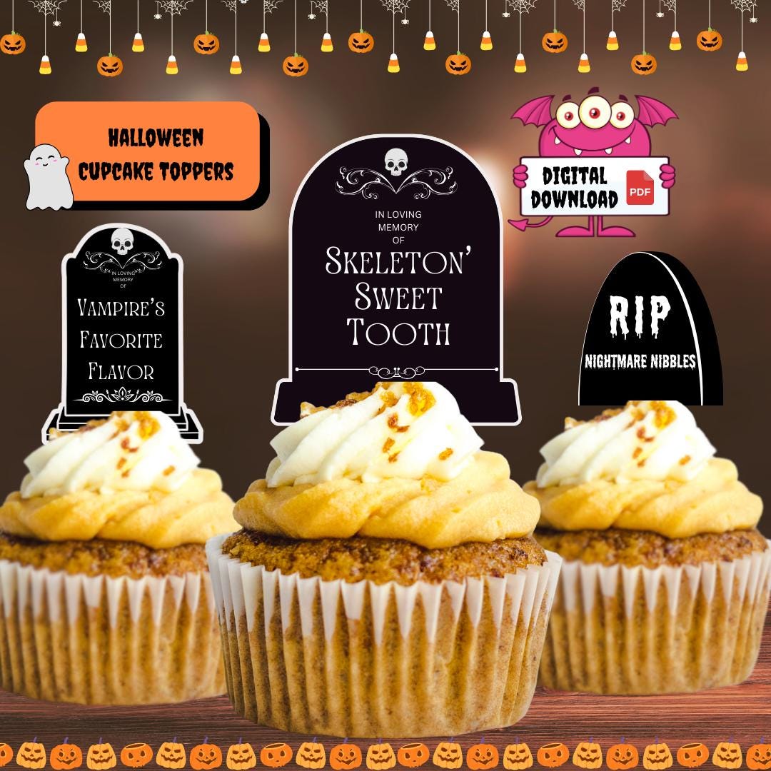 Halloween Decor Cupcake Toppers, Grave, Halloween Decorations, PDF ...