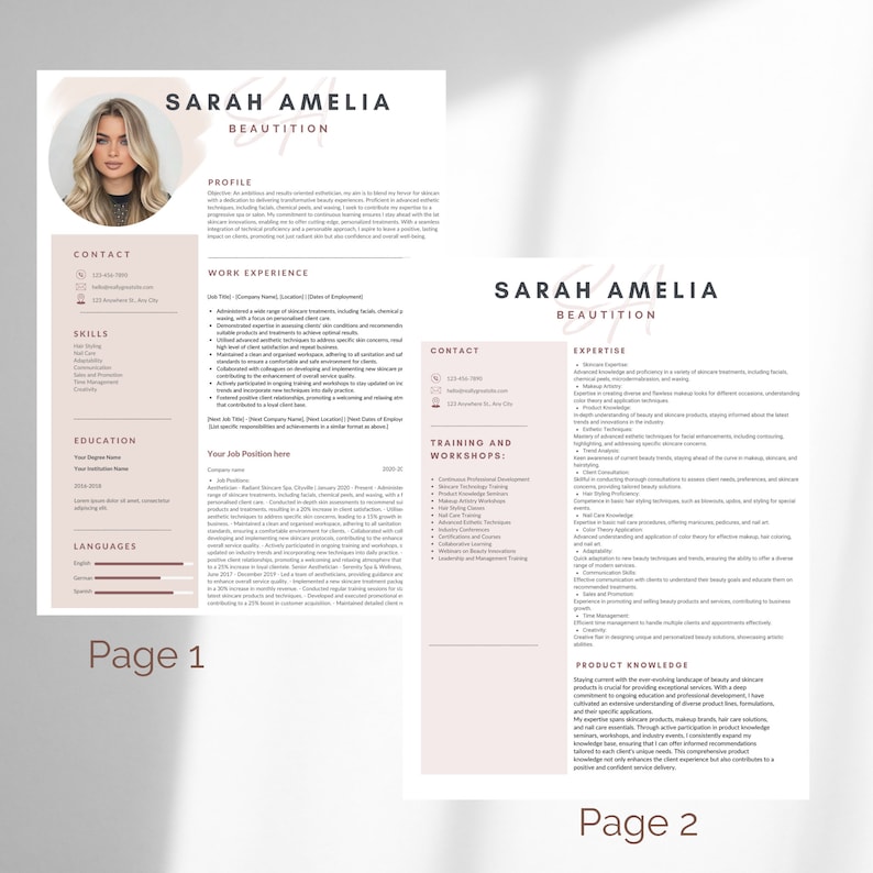 Esthetician Beauty CV, Modern Resume, Stylist & Makeup Artist Template ...