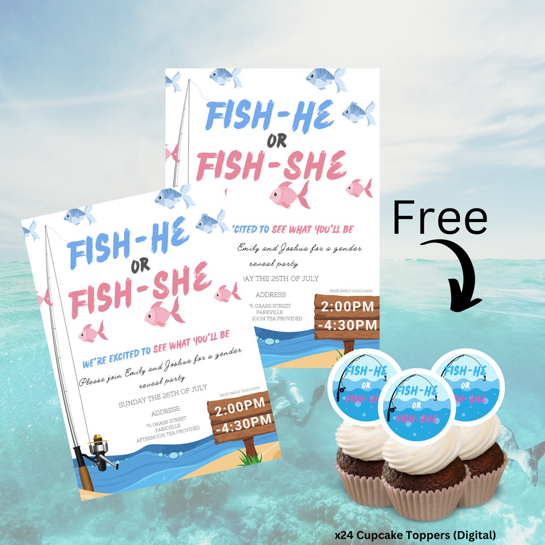 Fishing Gender Reveal Fish-he-she Gender Reveal Digital - Etsy
