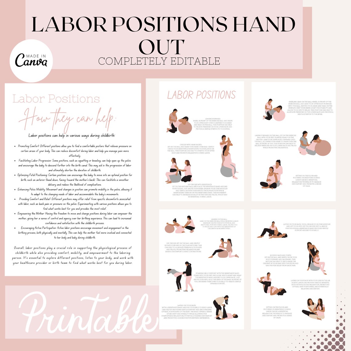 Labor & Birth Positions Guide: Editable Template for Doula Support and ...