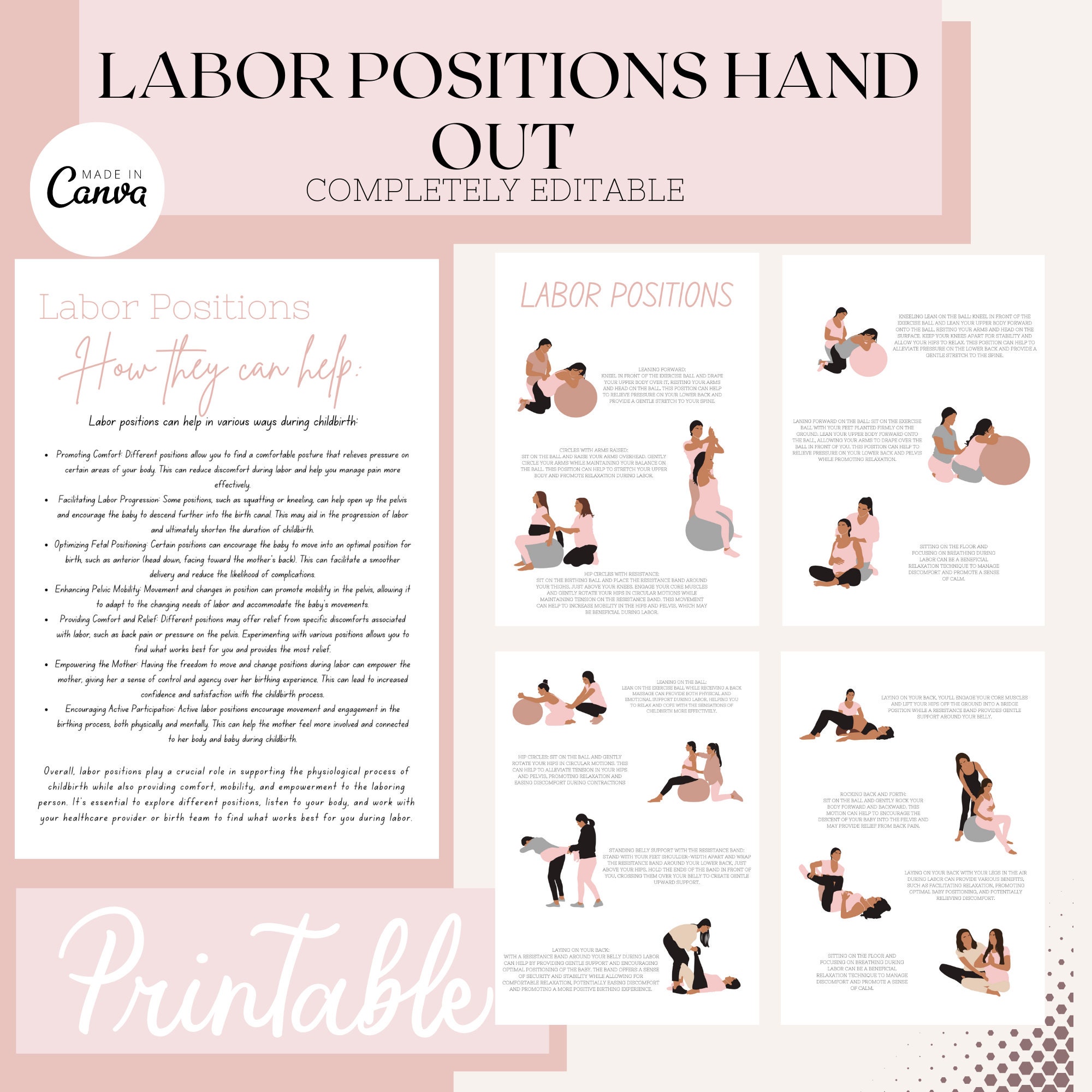 Labor & Birth Positions Guide: Editable Template for Doula Support and Childbirth Education - Etsy